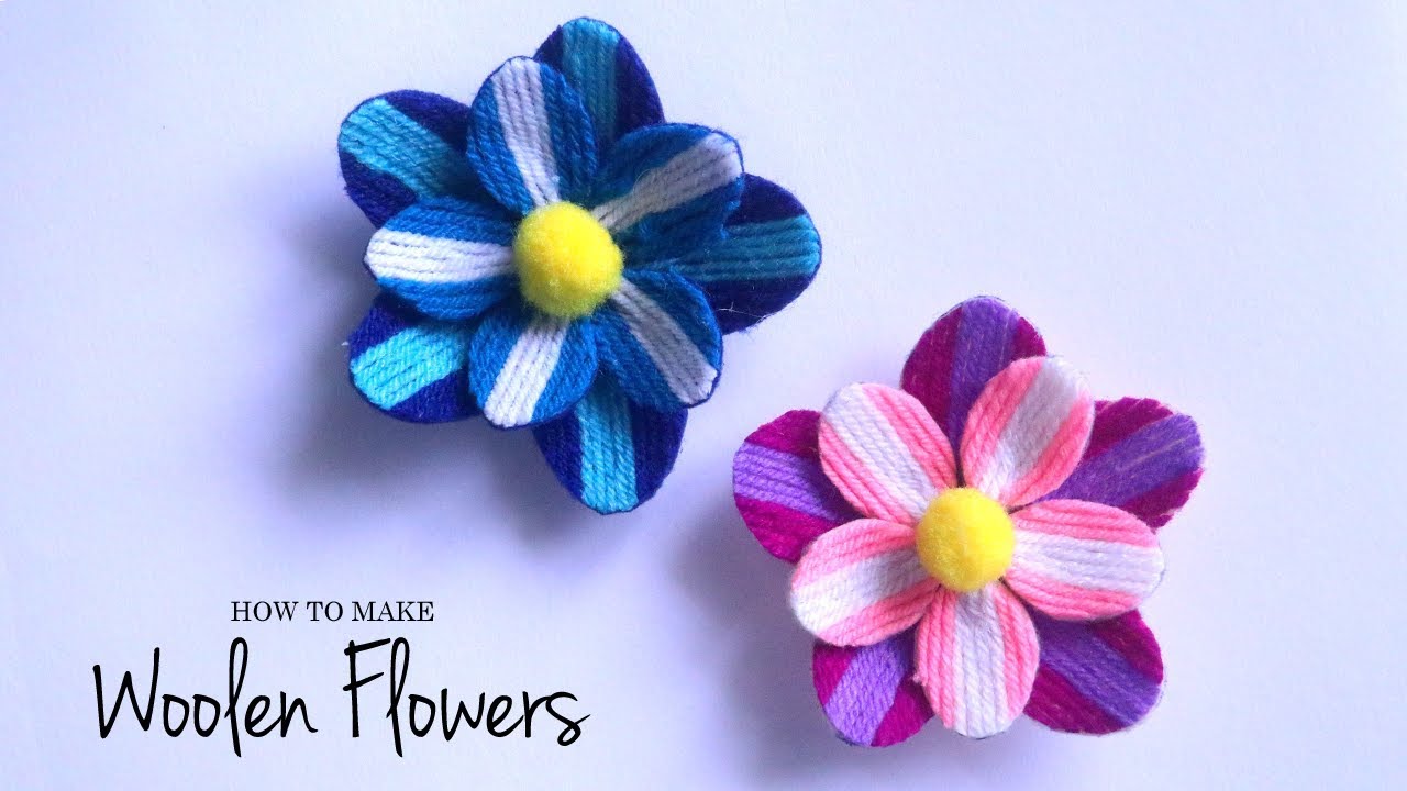 Woolen Flower Making | Woolen Crafts | How To Make Flowers with Wool ...